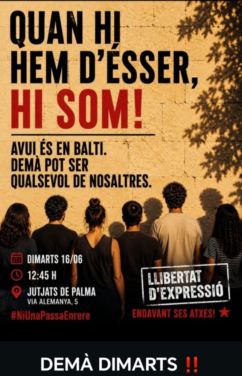Nova crida a la solidaritat amb Balti Picornell per aquest dimarts